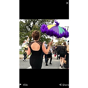 New Orleans Mardi Gras Purple Second Line Parasol Umbrella with Purple, Green, Yellow Feather Accent