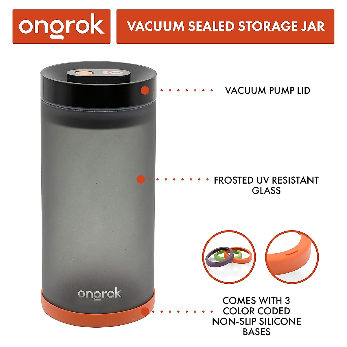 ONGROK Glass Storage Jar (1200ml/3oz) with Vacuum Pump Technology, Air Proof Containers to Preserve Smell and Aroma