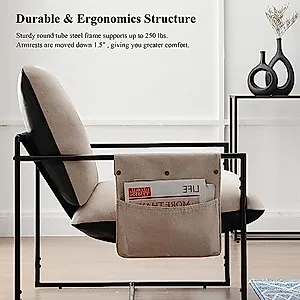 jonpony Sling Accent Chair for Living Room Bedroom Reading Office Modern Design Metal Frame Armchair with Comfy Soft Memory Foam Double Sided Use Pillow Removable Storage Bag Cozy Lounge Chair