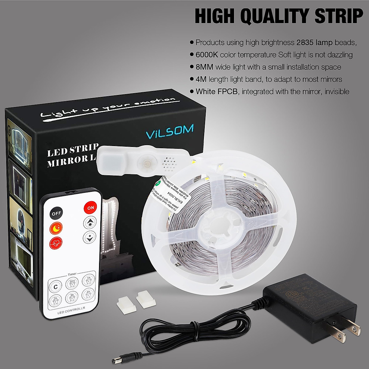 ViLSOM Led Vanity Mirror Lights Kit, 13ft/4M 240 LEDs Make-up Vanity Mirror Light for Vanity Makeup Table Set with Dimmer and Power Supply, Mirror not Included