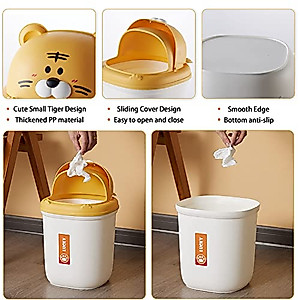 YISTOS Cute Flip Trash Can ,Plastic Waste Garbage Can,Tiger Waste Can ,Cute Animal Shape Trash Cans Kawaii Trash Can Cute Tiger Trash Can for Home, Office, Bathroom, White, a