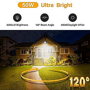 Flora Element 2 Pack 50W LED Flood Lights, 5000LM Super Bright Work Lights with Plug, IP66 Waterproof Security Light, 6000K Daylight White Outdoor Flood Lights for Yard, Garden, Garage.