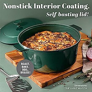 Granitestone Dutch Oven, 5 Quart Ultra Nonstick Enameled Lightweight Aluminum Dutch Oven Pot with Lid, Round 5 Qt. Stock Pot, Dishwasher & Oven Safe, Induction Capable, 100% PFOA Free, Emerald Green