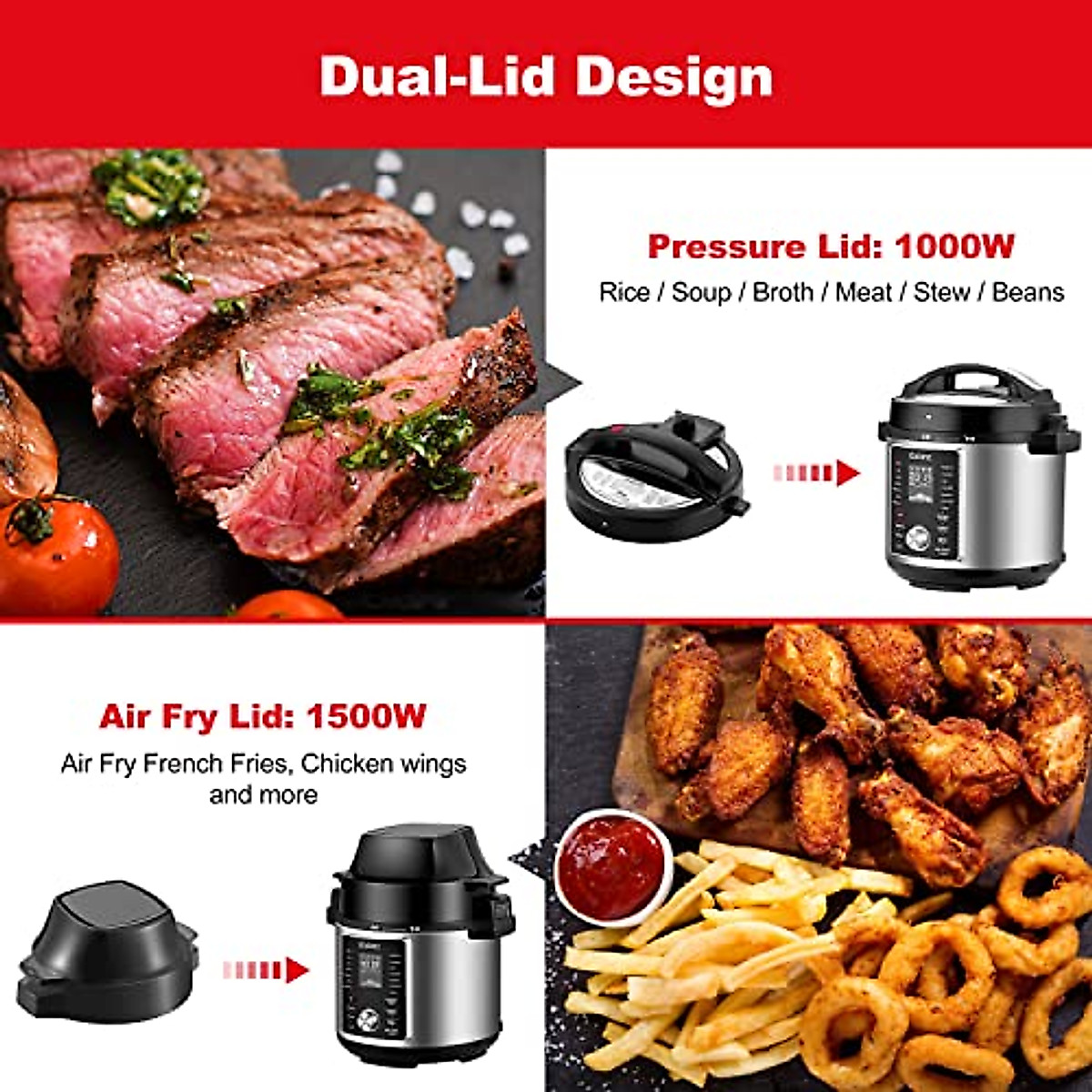 Galanz 12-in-1 Electric Pressure Cooker & Air Fryer with 12 Preset Programs Including Slow Cook, AirFry, Dehydrate, Rice, Grill, Roast, Steam, Beans, Stew, Warm, 6 Qt, 1000W/1500W, Stainless Steel