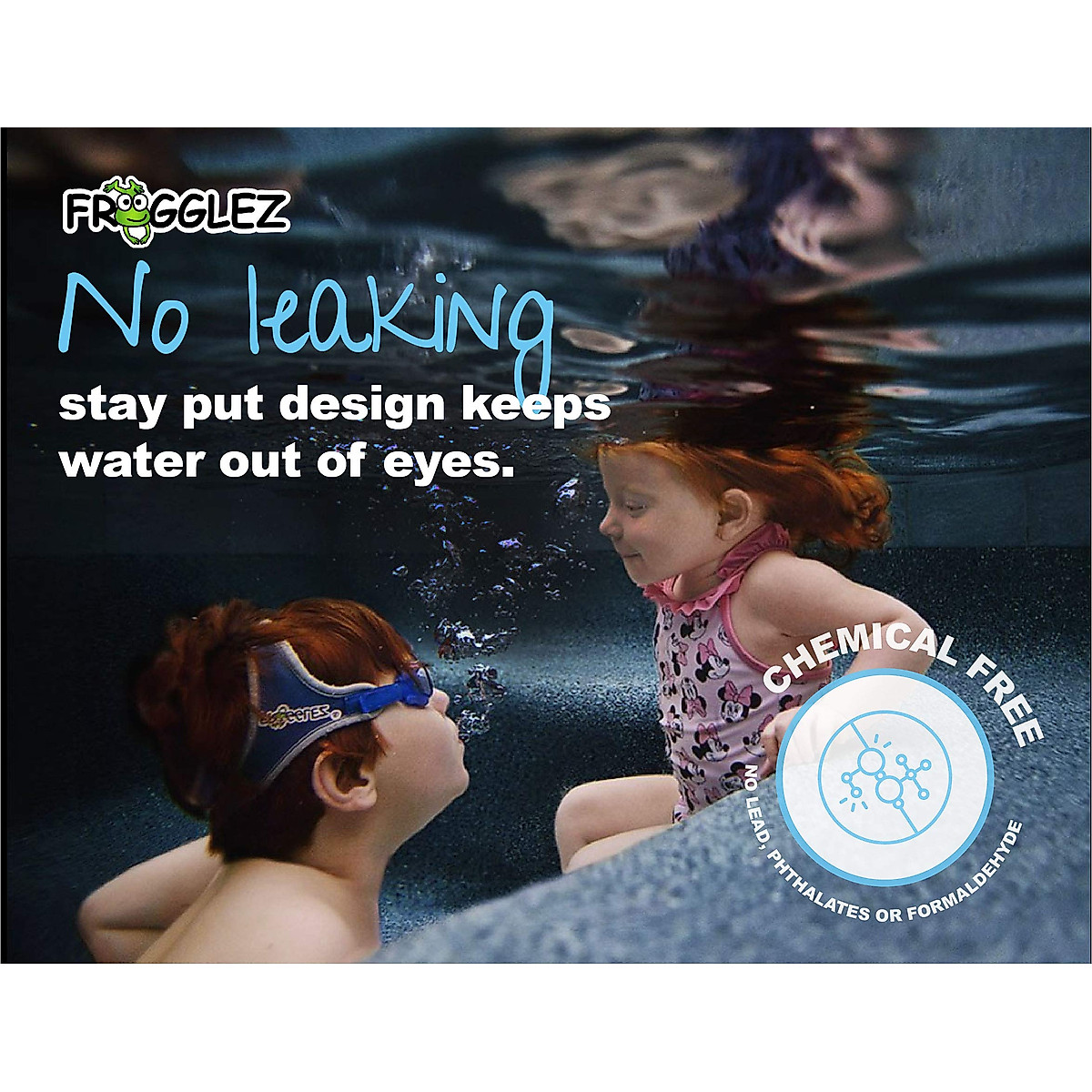 Frogglez Pain-Free Swim Goggles for Kids Under 10 (Ages 3-10), No Hair Pulling, Recommended by Olympic Swimmers - UV Protection|Tinted|Anti Fog