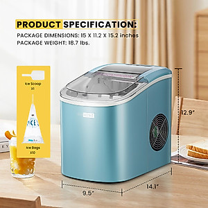 VIVOHOME Electric Portable Compact Countertop Automatic Ice Cube Maker Machine with Hand Scoop 10 Ice Bags and Self Cleaning Function 27lbs/Day Light Green