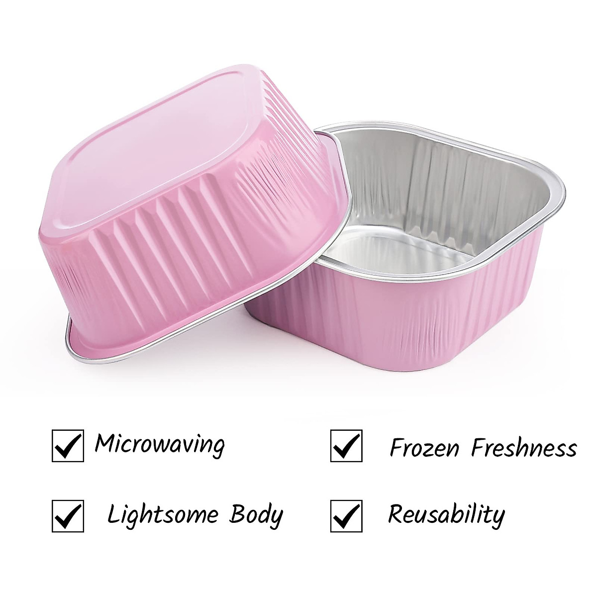 EUSOAR Cupcake Liner, 50pcs 10oz Pink Foil Mini Flan with Lids, Loaf Pans Aluminium Tins for Baking, Disposable Creme Brulee Cups Dessert Containers for Pie Souffle, Cake Holder for Party Serving