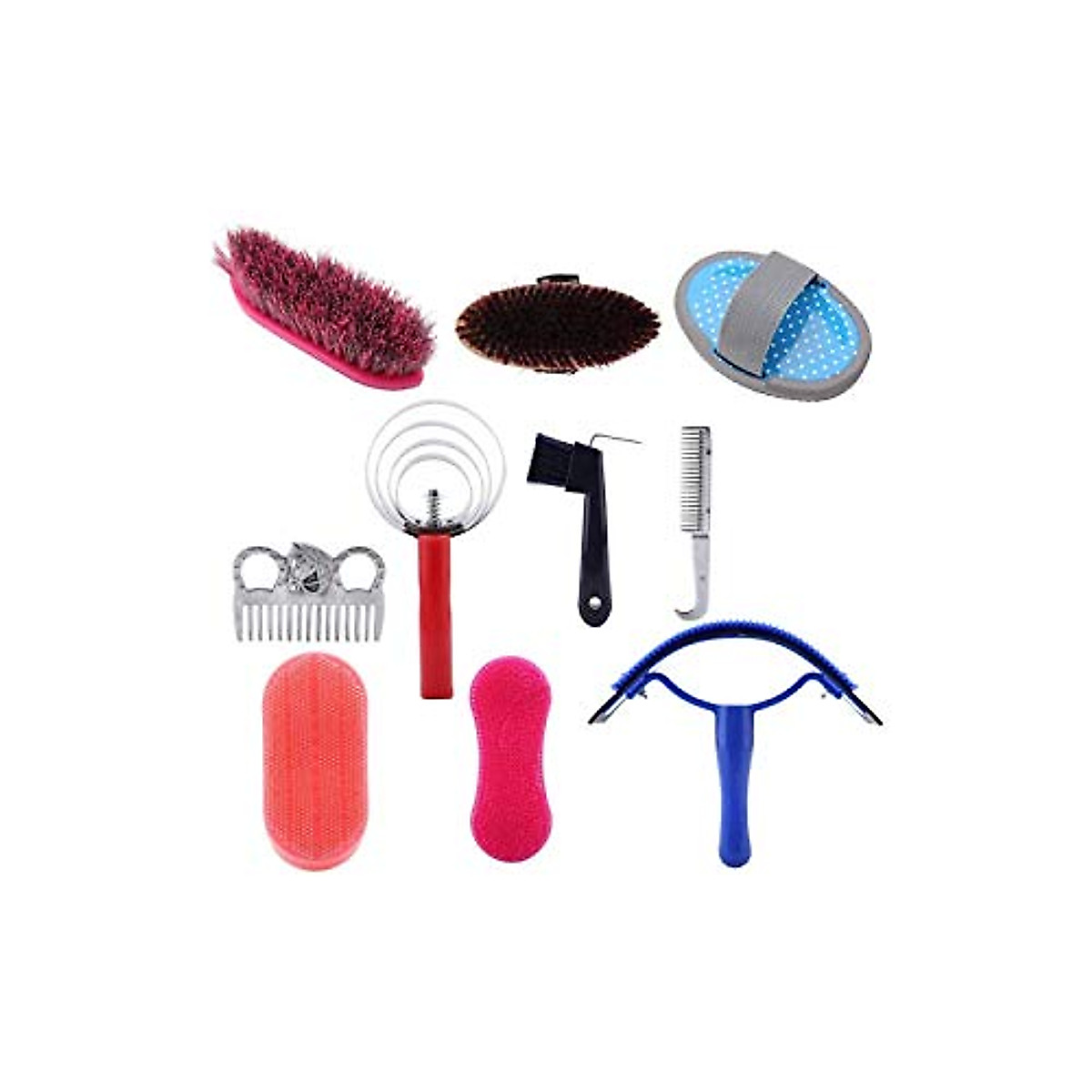 Equine Horse Grooming Kit, Horse Brush Set,10 Piece Equine Care Series Set Horse Cleaning Tool Brush Comb Grips Set questrain Brush Curry Comb Horse Cleaning Tool Set
