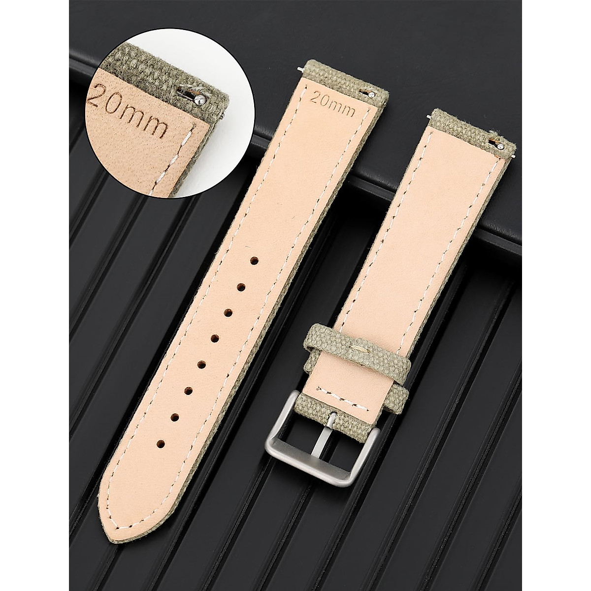 TACTICAL FROG 20mm Fast Release Nylon Watch band Military Watch Straps with Stainless Steel Buckle, Two-Piece Waterproof Nylon + Leather Watchbands for Men and Women