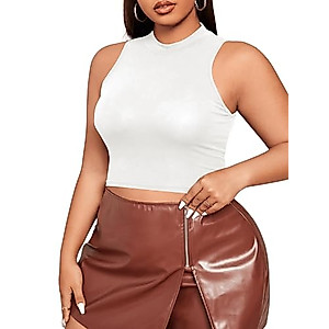 Floerns Women's Plus Size Sleeveless Ribbed Knit Solid Crop Tank Top White 4XL