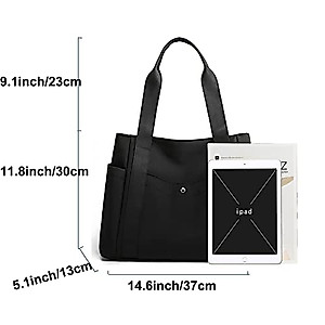Women Tote Shoulder Handbag Waterproof Nylon Hobo Purse Multi Pocket Top Handle Shopper Shoulder Bag Black-1