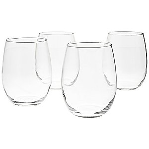 Amazon Basics Stemless Wine Glasses, 15 oz, Set of 4, Clear
