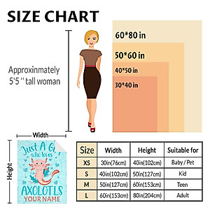 Personalized Axolotl Blanket Gifts with Name - 40x50 Inches Cute Throw Blanket for Girls - Blue Soft Fuzzy Blankets for Bed, Couch & Living Room