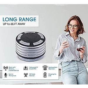 Johns Avenue Bluetooth Shower Speaker Newest Version 5.0 - Certified Waterproof - Wirelessly Pairs Easily to All Your Bluetooth Devices - with White Gift Box