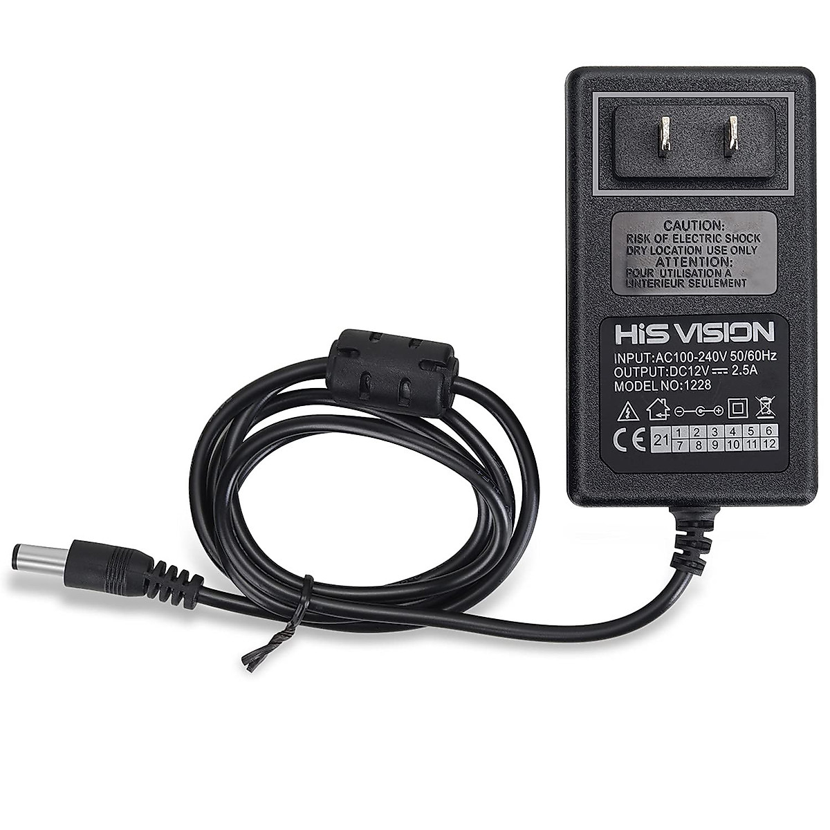 HISVISION Security Camera Power Supply Adapter 12V 2.5A 100V-240V AC to DC with 4-Way Power Splitter Cable -Fits CCTV Camera DVR NVR Surveillance System