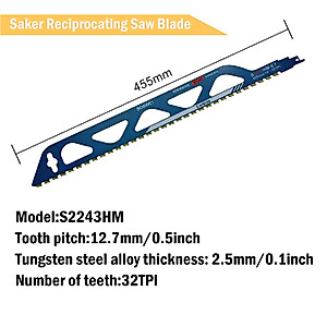 BOSWEI 18 inch 20TPI Reciprocating Saw Blade Demolition Masonry Hard Alloy Saw Blades, Pruning Blades Suitable for Cutting Tiny Wood, Porous Concrete, Brick