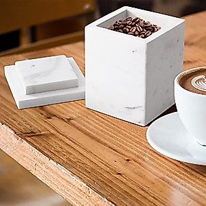 WORHE 100% Natural Marble Cotton Swab Ball Holder with Lid White Marble Canister for Qtips Jewelry Necklace Ring Earring Coffee Bean Canister Storage jar Gift Case (DLW201)