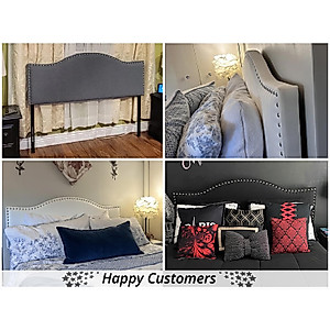 Catalina Queen Headboard Only, Height Adjustable Bed Headboard Queen Size, Nailhead Tufted Headboard Queen Size with 12 Positions, Metal Legs, Wall/Bed Mount, Linen Fabric Headboard Queen, White