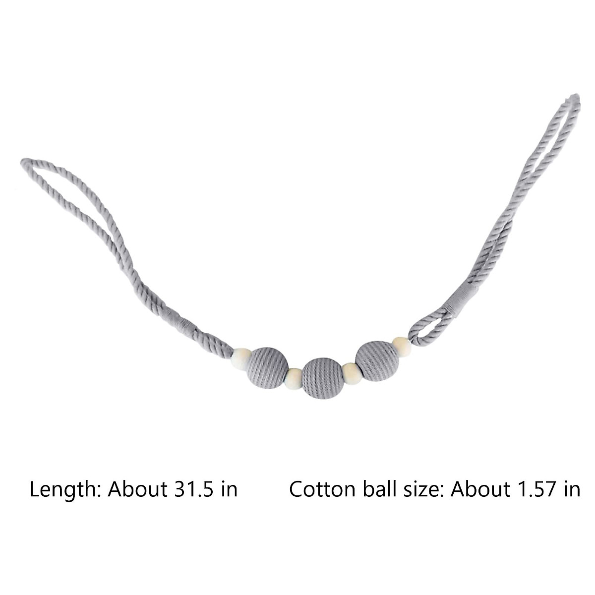 Boho Curtain Tiebacks Ropes, Magnetic Drapery Buckles for Decoration, Boho Curtain Tiebacks Curtain Holdbacks for Wall Curtain Tiebacks Window Drape Tie Back with Hooks for Bedroom Wall (Gray)