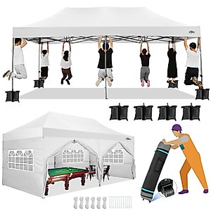 COBIZI 10x20 Canopy with Sidewalls, Heavy duty Party Tent Pop up carpas para fiestas, Tents for Parties, wedding, Outdoor Ez up Foldable Portable Canopy Tent with Wheeled Bag, White(Windproof Upgrade)