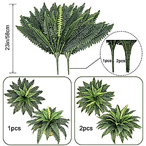 Artificial Ferns for Outdoors, Set of 2 Bouquets 33" Diam Large Fake Ferns Faux Boston Fern Bush Plant for Indoors Home Garden Porch Windowsill Entrance Wedding Farmhouse Decoraction Arrangement