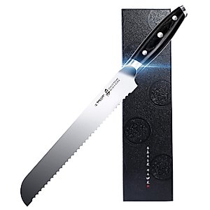 WALLOP Bread Knife 9 inch, Serrated Kitchen Slicing Knife - German High Carbon Stainless Steel, Full Tang Pakkawood Handle, Gift Box Included Black Hawk Series