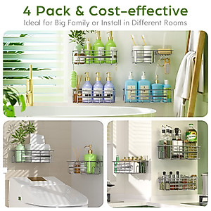 TOPCHASE Shower Caddy Shower Organizer, 4 Pack Shower Shelves for Inside Shower, Rustproof Adhesive Shower Storage Rack With Built-in Soap Dish, Large Capacity, Silver Bathroom Organizer for Shower