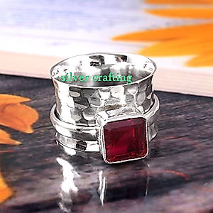 Red Mozambique Ruby Gemstone Sterling Silver Spinning Meditation Spinner Ring Jewelry Gift (8.5)