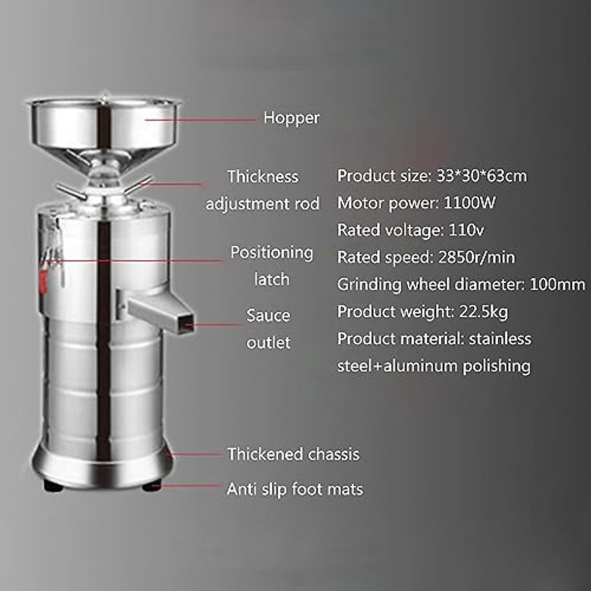 33lb/h Peanut Butter Maker Machine,Nut Butter Machine, Sesame Sauce Grinder,2850rpm Home/Commercial Use for Peanut Sesame,etc.1100W