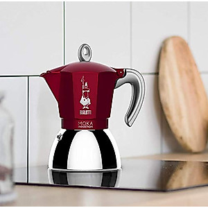 Bialetti New Moka Induction Coffee Maker Moka Pot, 4 Cups, 150 ml, Aluminium, Red: Italian Made