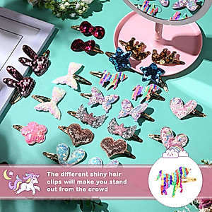 Chuangdi 24 Pieces Hair Clips Shiny Star Crown Heart Butterfly Rabbit Unicorn Shaped Hair Barrettes Cute Hair Clips Metal Snap Hair Pins Glitter Hair Styling Accessories