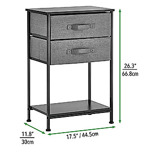 mDesign Storage Dresser End/Side Table Night Stand Furniture Unit - Small Standing Organizer for Bedroom, Office, Living Room, and Closet - 2 Drawer Removable Fabric Bins - Charcoal Gray