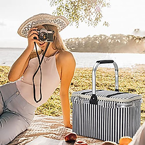 HappyPicnic Cooler Tote Bag 26L, Collapsible Picnic Basket Cooler with Aluminium Handle for Food, Shopping Grocery, Work or Outdoor Hiking Men Woman