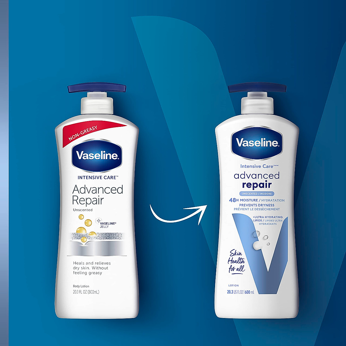 Vaseline Intensive Care Unscented Advanced Repair Body Lotion - Ultra-Hydrating with Lipids for Extremely Dry Skin, 20.3 oz, Pack of 3