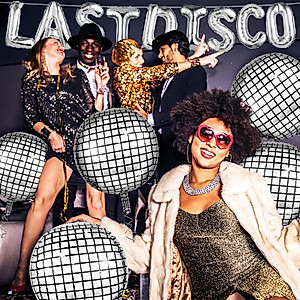 DSLSQD 15 Pieces Last Disco Balloons, Silver Last Disco Balloons 16 Inch Disco Letters and 22 Inch Disco Ball Balloons Last Disco Bachelorette Party Decorations Bridal Shower Party Supplies