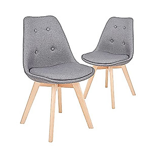 CangLong Mid Century Fabric Upholstered Dining Chair with Solid Wood Legs for Kitchen, Dining, Living, Guest, Bed Room Side Chair, Set of 2, Gray