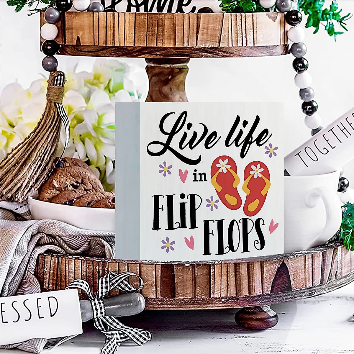 Wooden Box Sign Desk Decor for Table Shelf House Living Room Bedroom Bar Summer Outdoor Wall Decoration Rustic Farmhouse Style Funny Beach Sign Summer Vacation Beach Decor Beach Gifts