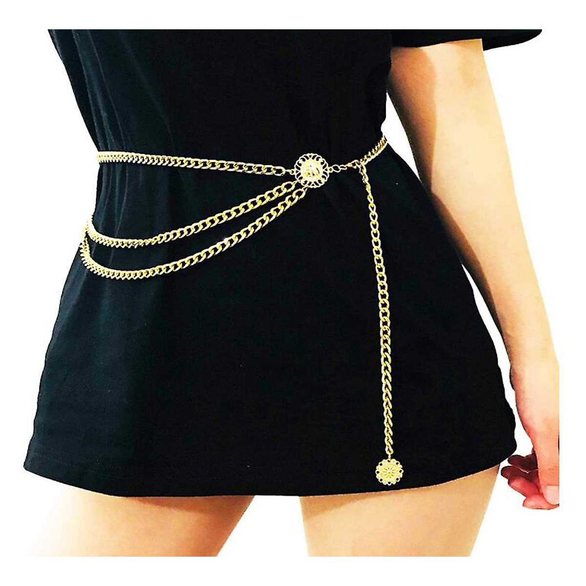 Chargances Women Waist Chain Gold Body Chain Disc Pendant Belly Chain for Women Adjustable Body Harness for Dresses Jeans Chain Jewelry for Women (gold)