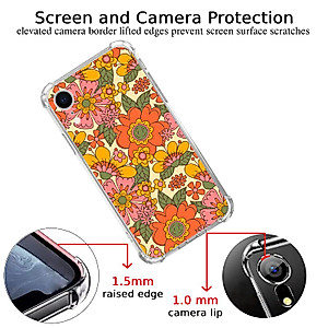 Veakgpligo Retro 70s Flowers Case Compatible with iphone XR, Hippie Vintage Orange Yellow Flowers Case for Girl Women Men,Unique Soft TPU Bumper Case Cover