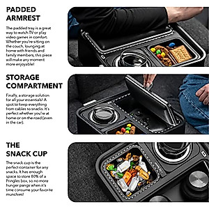 CouchConsole Original Tray - Drinks & Snacks Sofa Caddy with Armrest, Table with Phone Stand- TV Remote Control Storage and Organizer - for Living Rooms, RV, and Cars, Black/Gray