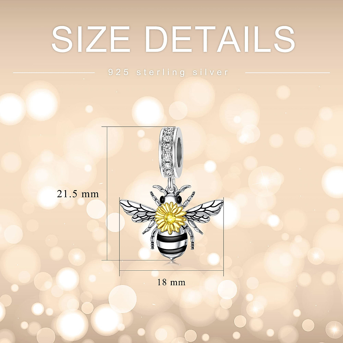 PELOVNY Spacer Bee Charm 925 Sterling Silver Queen Bumble Bee Bead with Sunflower Honeycomb Bracelet Jewelry Gifts for Women Birthday Christmas Halloween