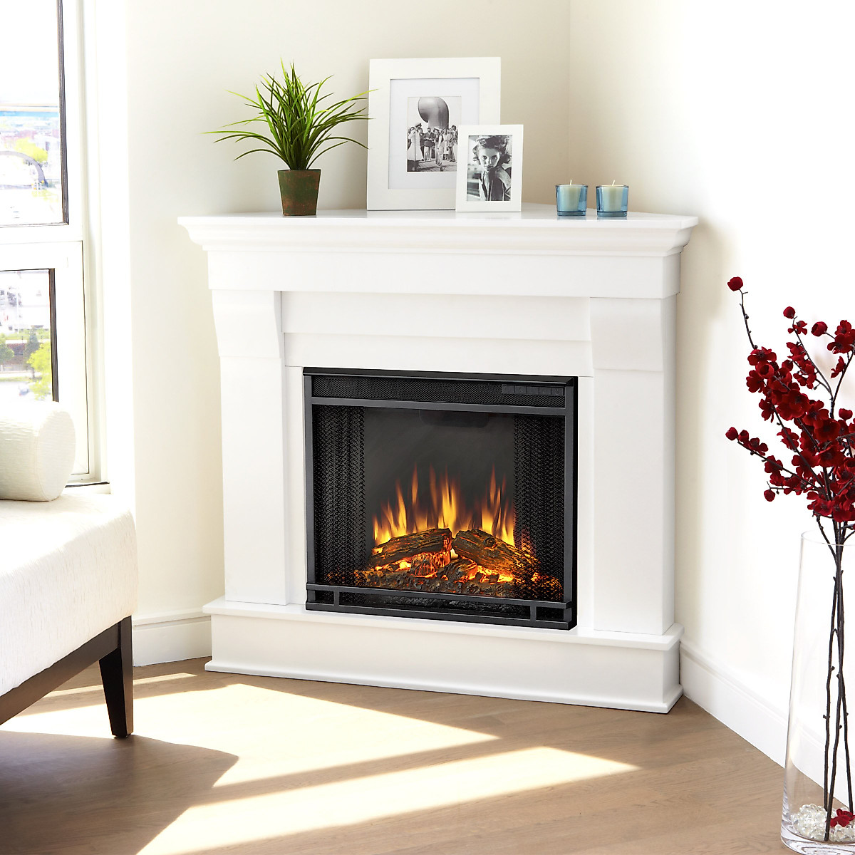 Real Flame 5950E Chateau Corner Electric Fireplace, Small, White