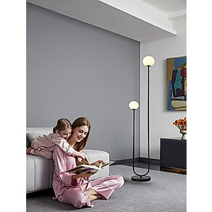 AMARTIZ Mid Century Black Floor Lamp Modern U-Shape Globe Glass Stand Light Modern Black Floor Light for Living Room Bedrooms Offices,Milk White Glass Lampshade