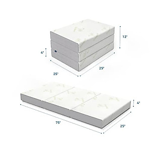 Inofia Folding Mattress, 4 Inch Memory Foam Trifold Mattress with Ultra Soft Bamboo Cover, Non-Slip Bottom & Breathable Mesh Sides, Foldable Guest Mattress, Single Size (75" x 25" x 4")