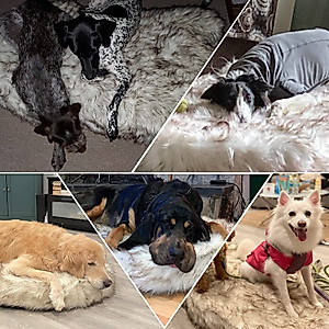 Laifug Luxury Faux Fur Dog Bed，5-inch Thick Grade Ultra Soft Memory Foam Dog Bed with Faux Fur Cover, Plush Orthopedic Dog Bed with Removable Cover，Waterproof Liner（Gray-Brown，White）