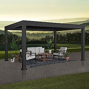 Backyard Discovery Trenton 14x12 All Season Galvanized Steel Pergola, Black, Sail Shade Soft Canopy, Rust Resistant, Support Wind and Snow, Patio, Deck, Backyard, Garden