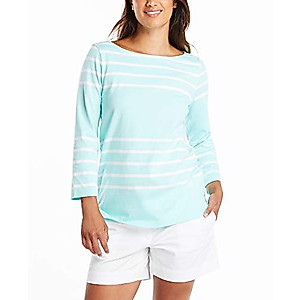 Nautica Women's Boatneck 3/4 Sleeve 100% Cotton Shirt, Aruba Blue, Large