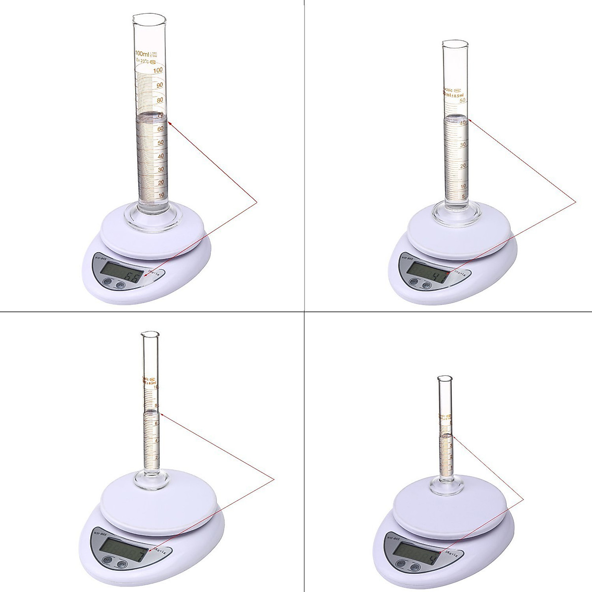 Thick Glass Graduated Measuring Cylinder Set 5ml 10ml 50ml 100ml with Two Brushes Three Pipettes