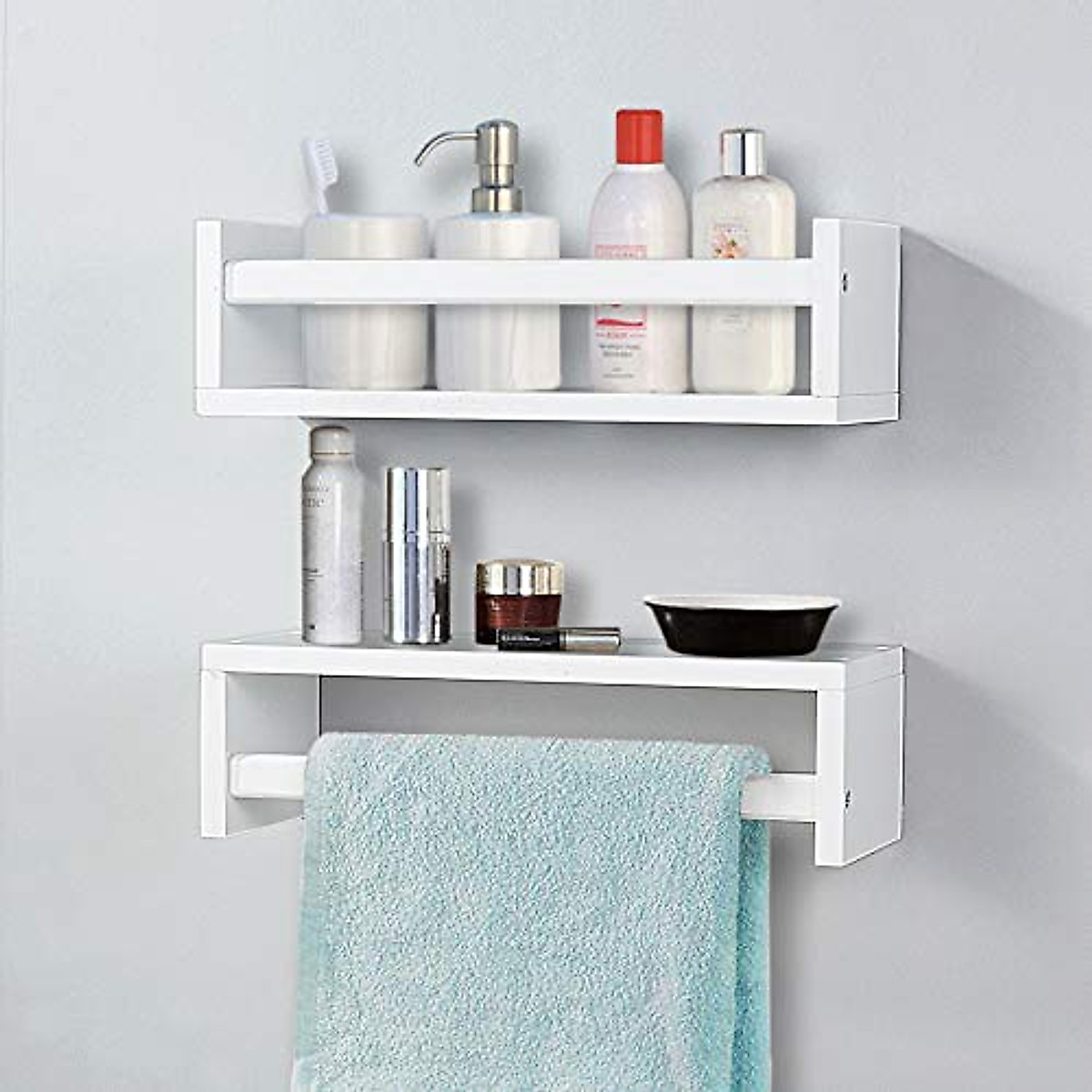 AHDECOR Nursery Room Bookshelf Wall Mount White Floating Shelves, Display Wall Shelf for Kids Room, Kitchen Spice Rack, Bathroom Decor, Book Shelves Organizer or Baby Nursery, Set of 2, 15 inch