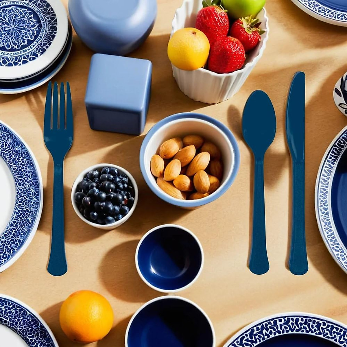 True Navy Plastic Heavy Weight Assorted Cutlery Set (24 Pc.) - Durable & Elegant Utensils, Perfect for Parties, Events, and Everyday Use